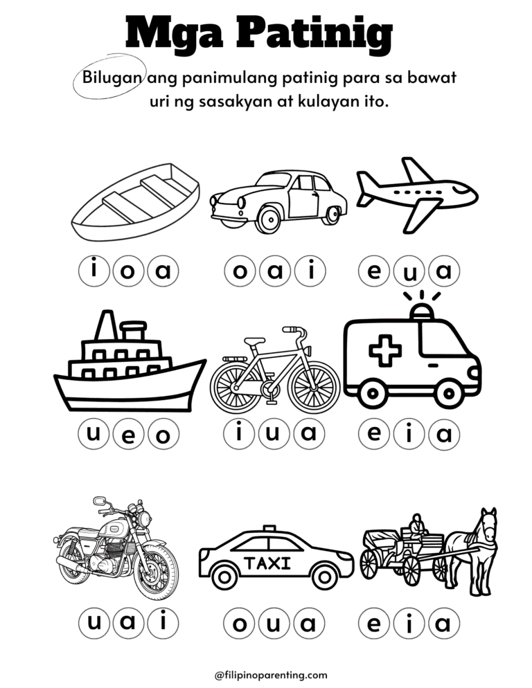 Free Tagalog Vowel Worksheets for Kindergarten: Circle Mga Patinig